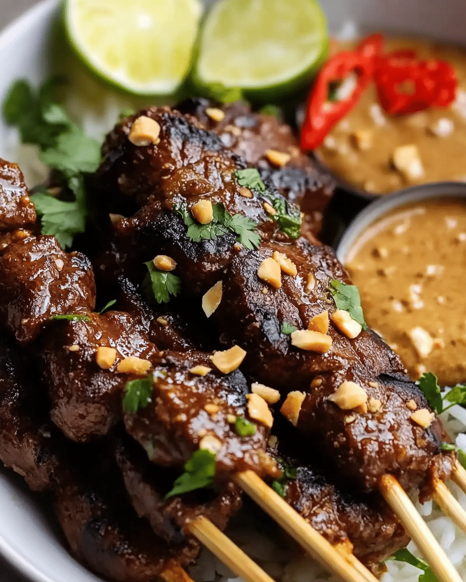 Tender Thai Beef Satay Skewers with Peanut Sauce