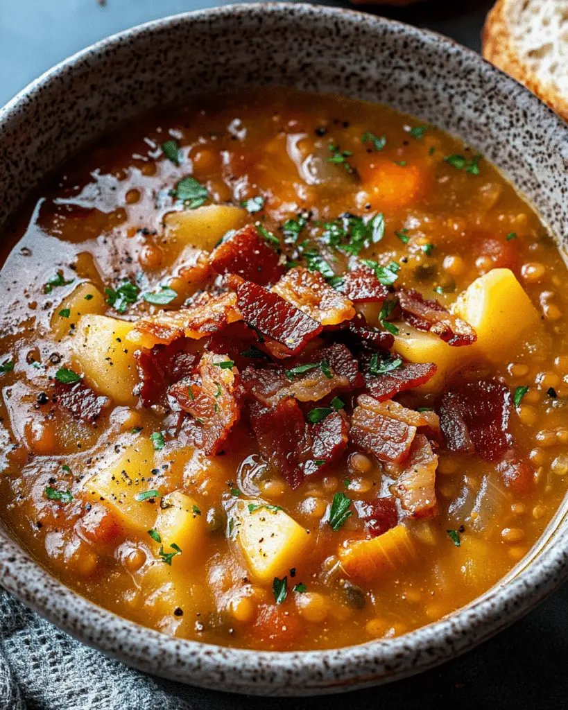Hearty Lentil Soup with Bacon and Vegetables
