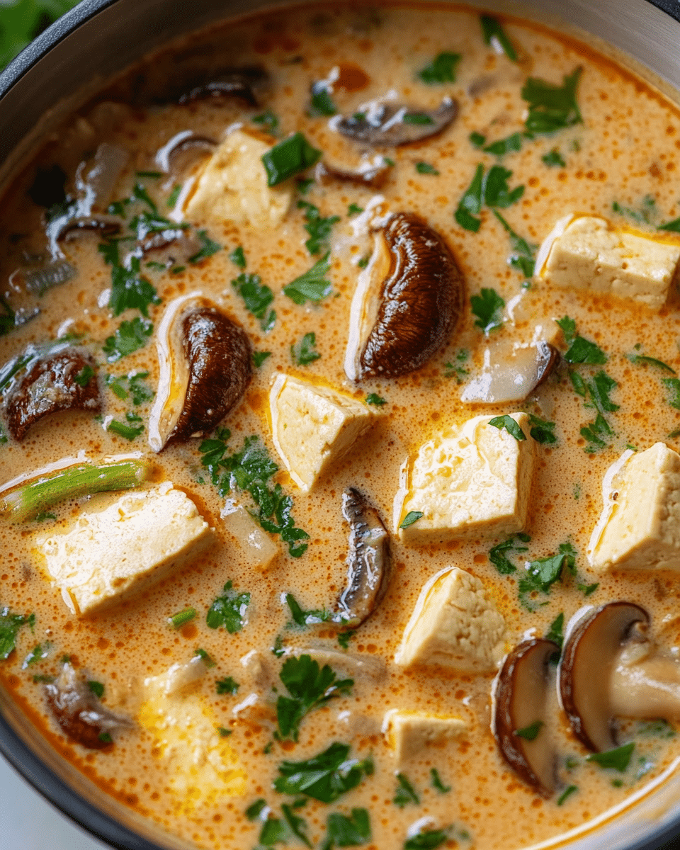 Easy Coconut Curry Soup with Tofu and Shiitake Mushrooms