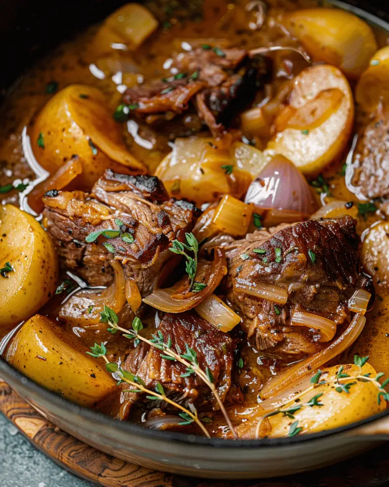 Cider Braised Beef with Apples and Onions