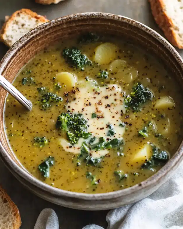 Creamy Broccoli Kale Soup with Parmesan and Potatoes