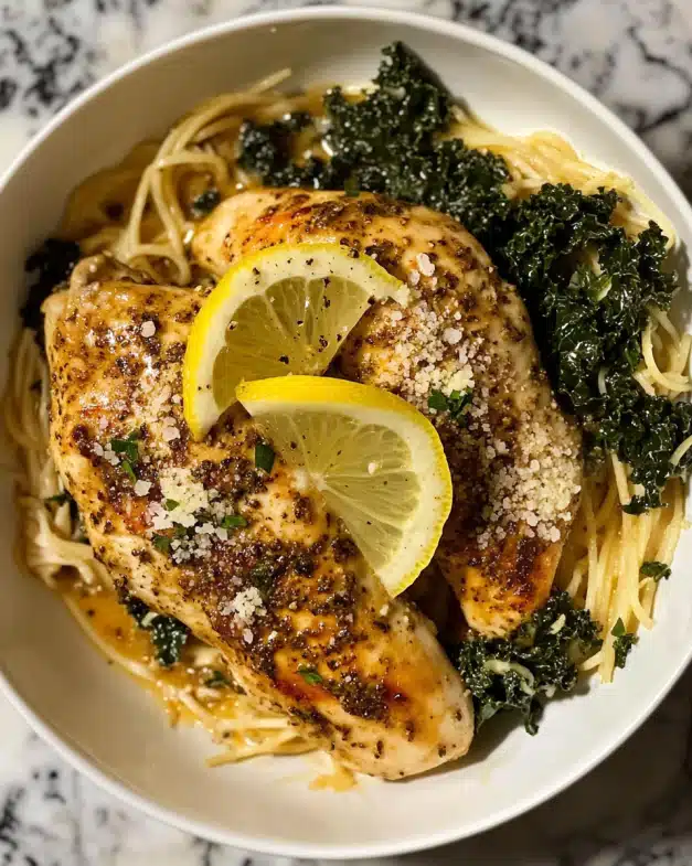 Creamy Lemon Tuscan Chicken with Kale and Parmesan