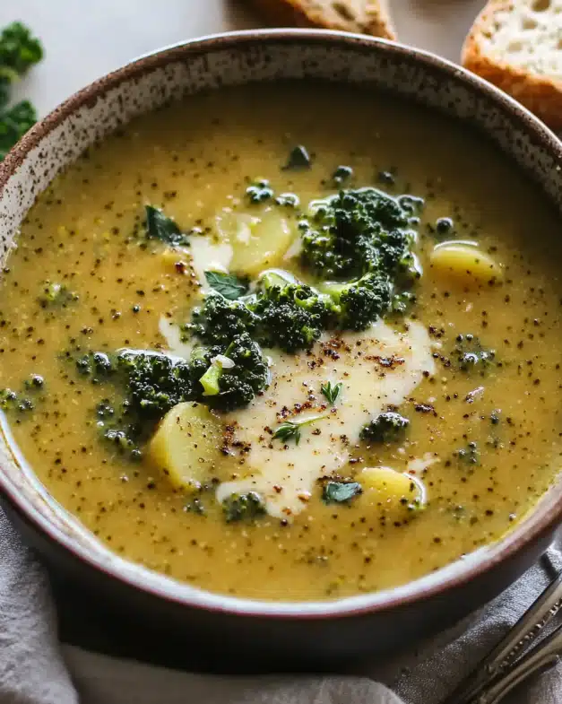 Creamy Broccoli Kale Soup with Parmesan and Potatoes