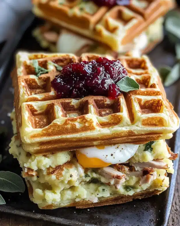 Savory Parmesan Mashed Potato Waffle Sandwiches