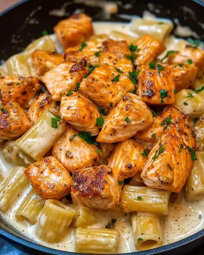 Cajun Salmon Rigatoni with Creamy Parmesan Sauce