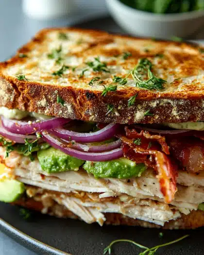 Turkey and Bacon Sandwich with Spicy Mayo and Avocado