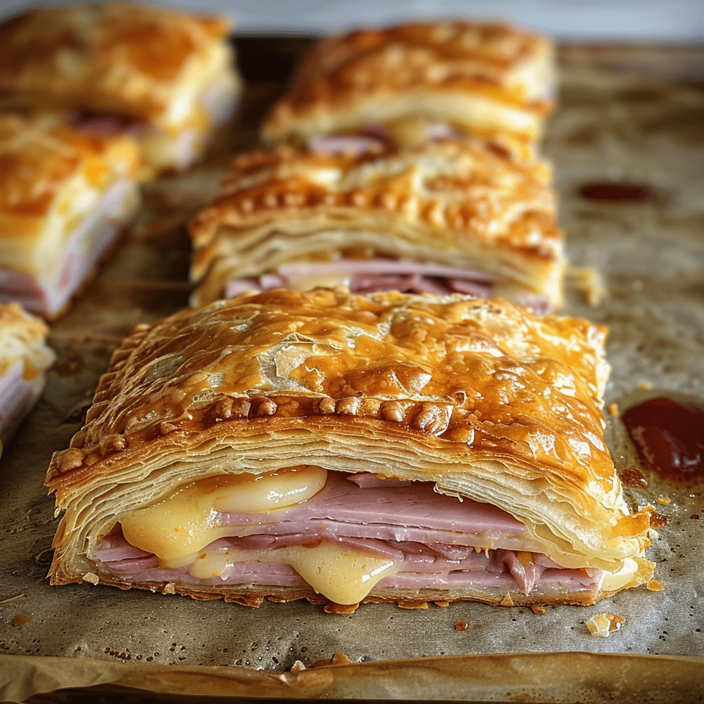 Gourmet Puff Pastry Delights with Ham Turkey and Double Cheese