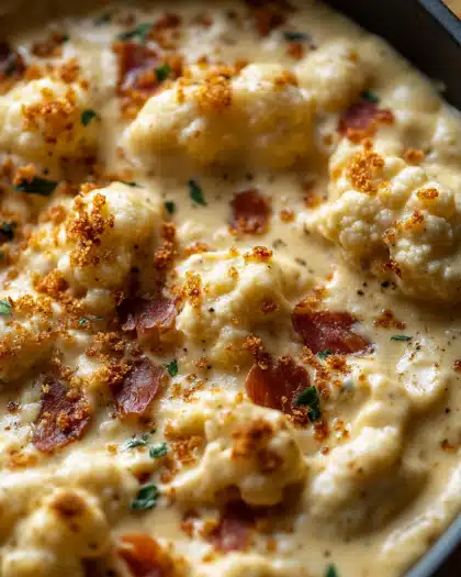 Cheesy Cauliflower with Crispy Prosciutto