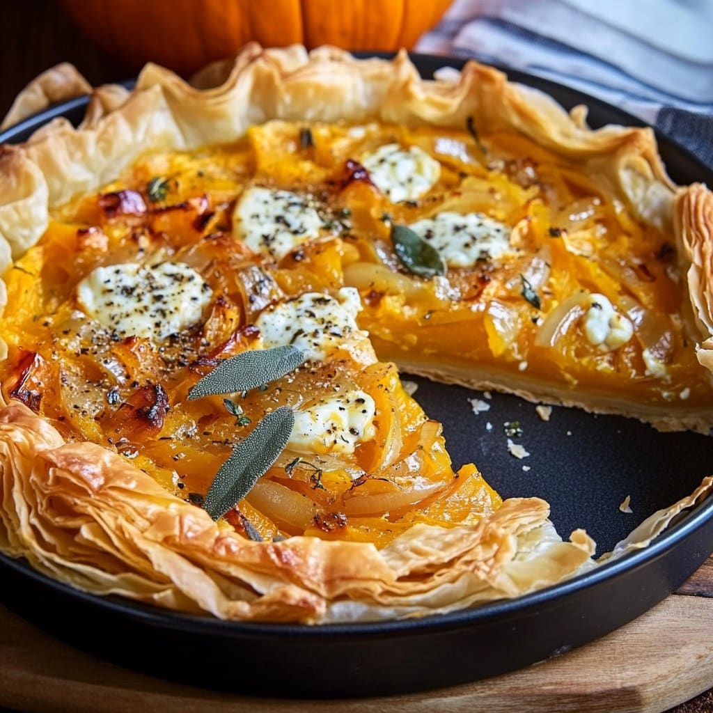 Caramelized Onion and Roasted Pumpkin Phyllo Tart
