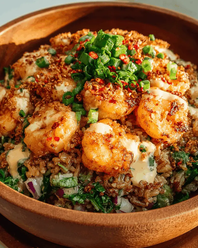 Garlic Shrimp Salad with Crispy Rice & Sesame Dressing