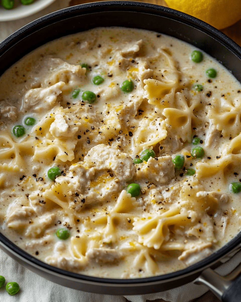 Creamy Lemon Ricotta Bowtie Pasta with Chicken & Peas