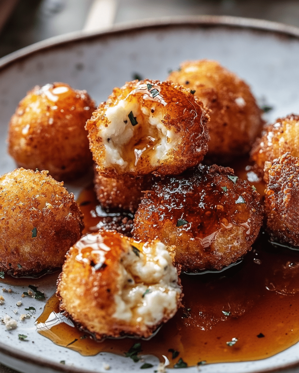 Crispy Fried Goat Cheese Balls with Spicy Honey Drizzle