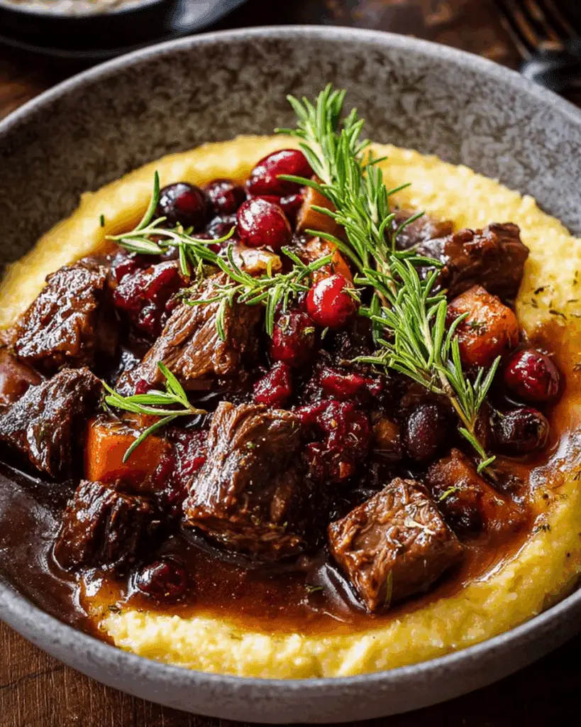 Slow Cooker Cranberry Beef Stew with Creamy Polenta