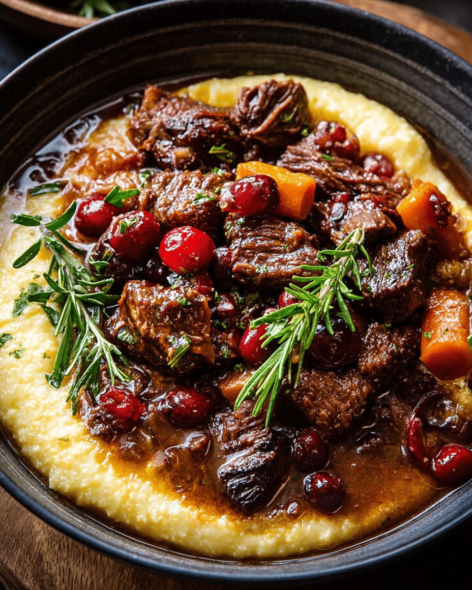 Slow Cooker Cranberry Beef Stew with Creamy Polenta