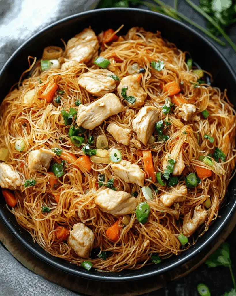 Authentic Filipino Bihon Pancit with Chicken and Vegetables
