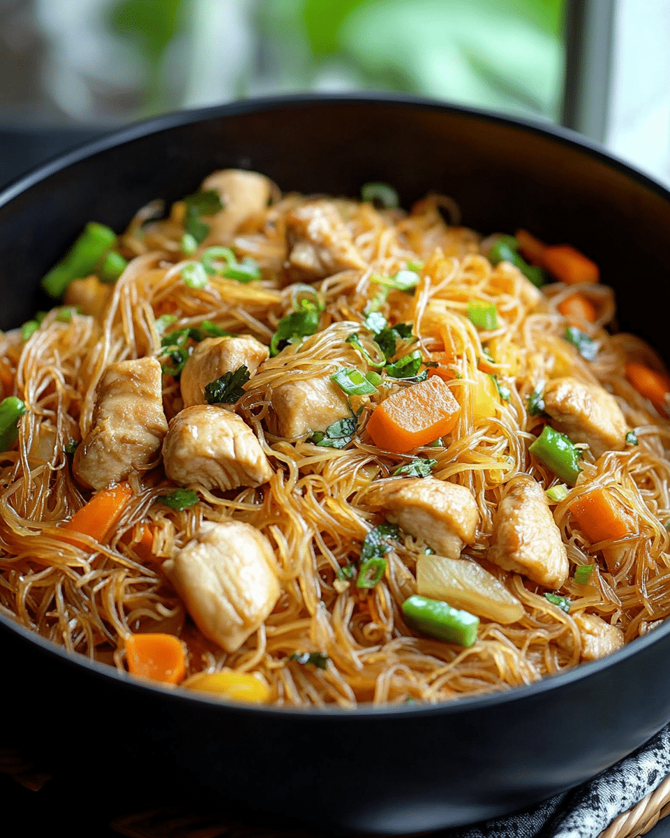 Authentic Filipino Bihon Pancit with Chicken and Vegetables