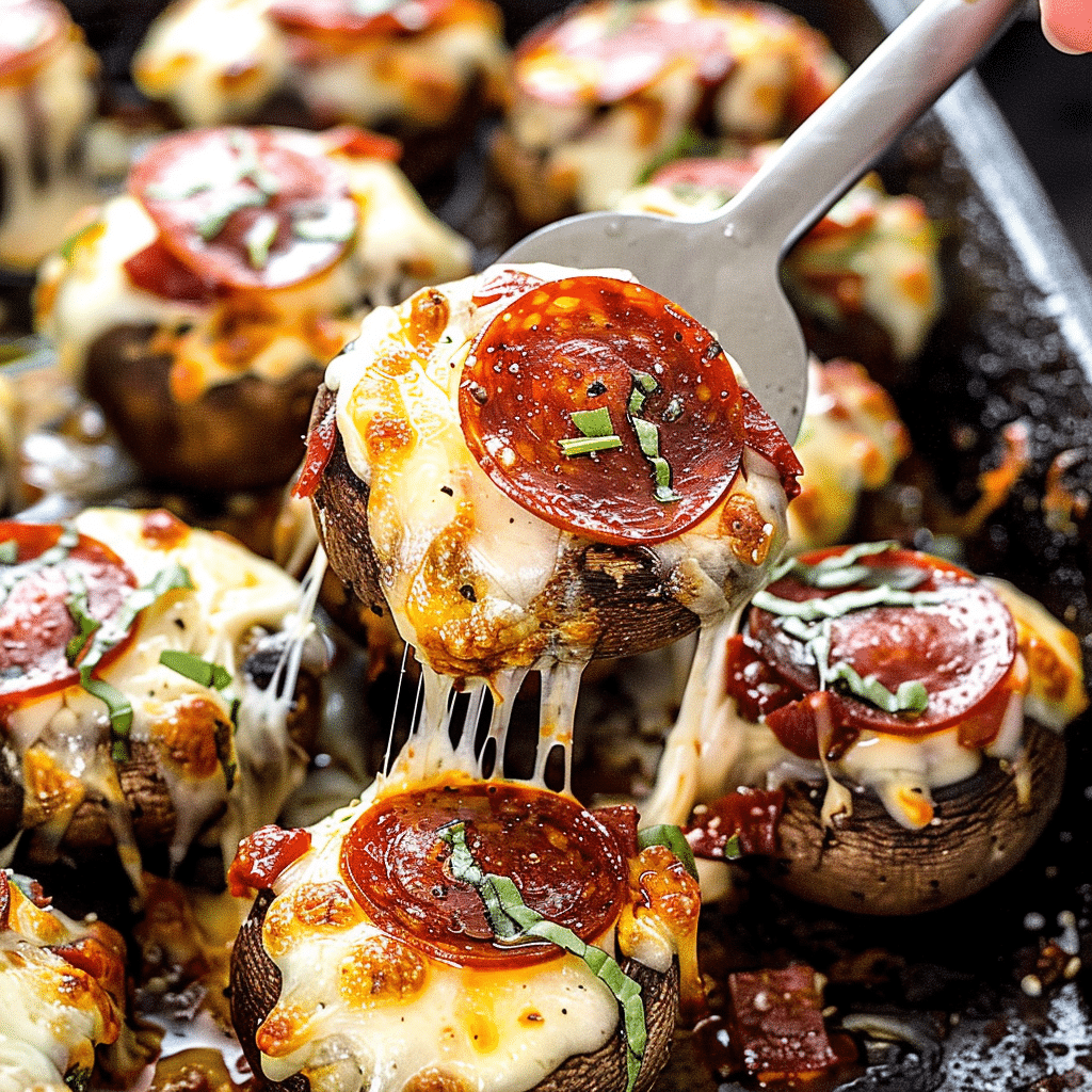 Mozzarella-Stuffed Mushroom Caps with Pepperoni