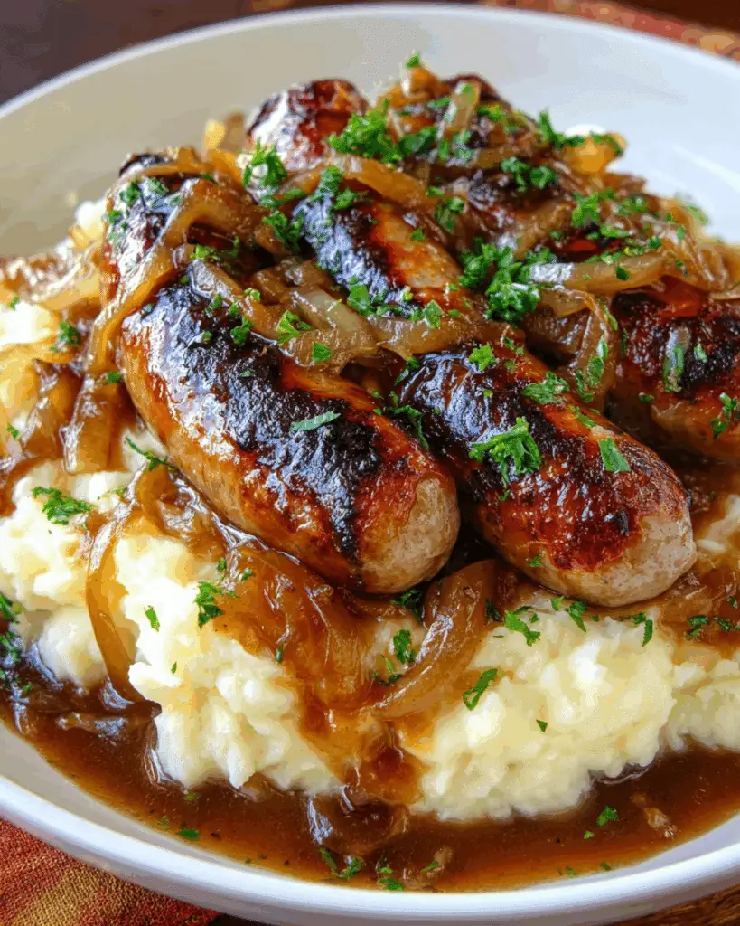 Bangers and Mash with Onion Gravy