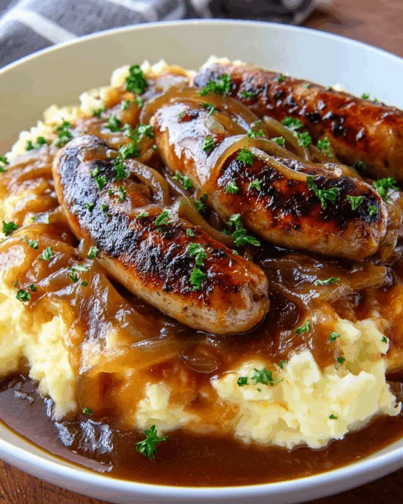 Bangers and Mash with Onion Gravy