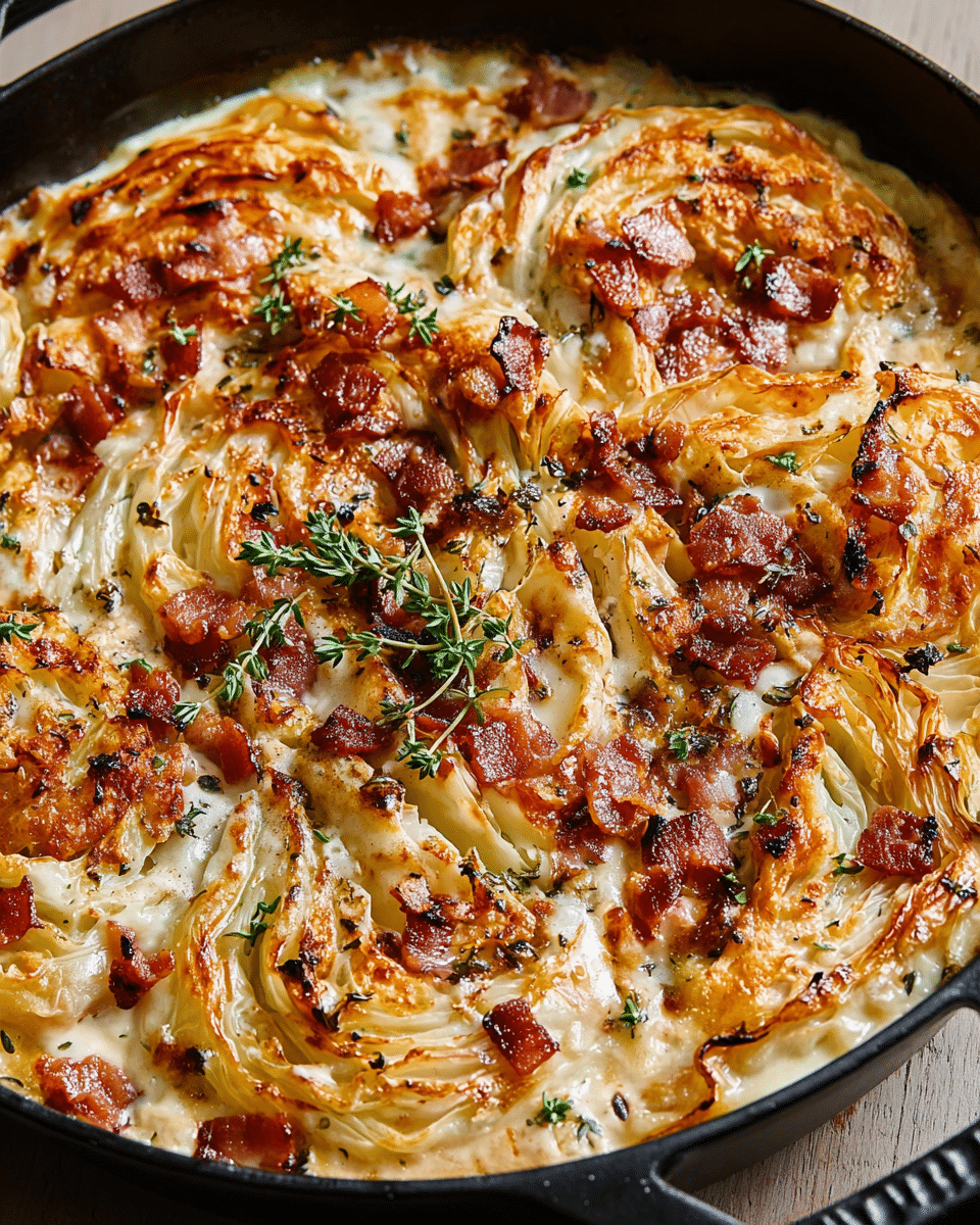 Creamy Baked Cabbage with Crispy Bacon