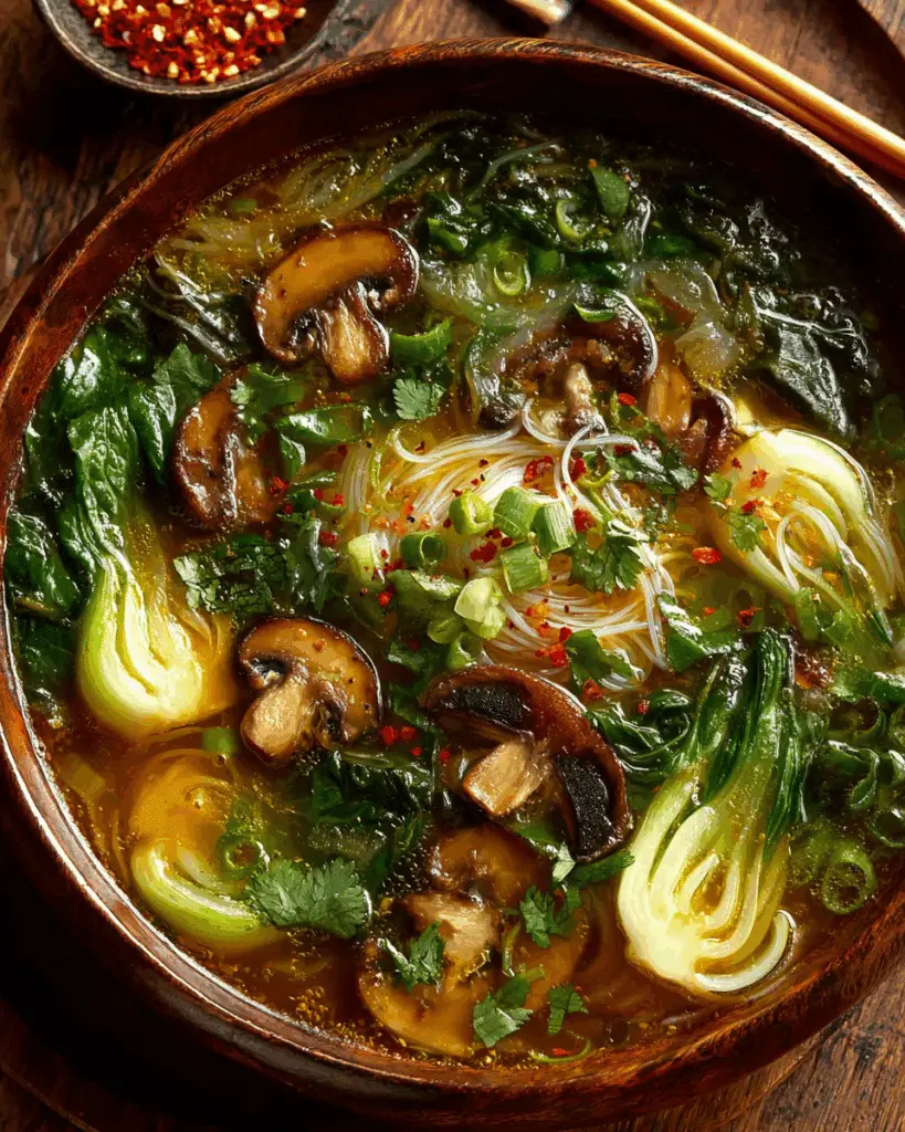 Healing Ginger Garlic Broth with Rice Noodles