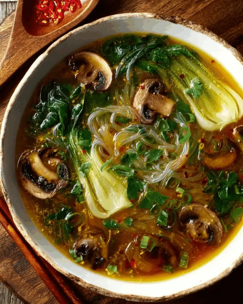 Healing Ginger Garlic Broth with Rice Noodles