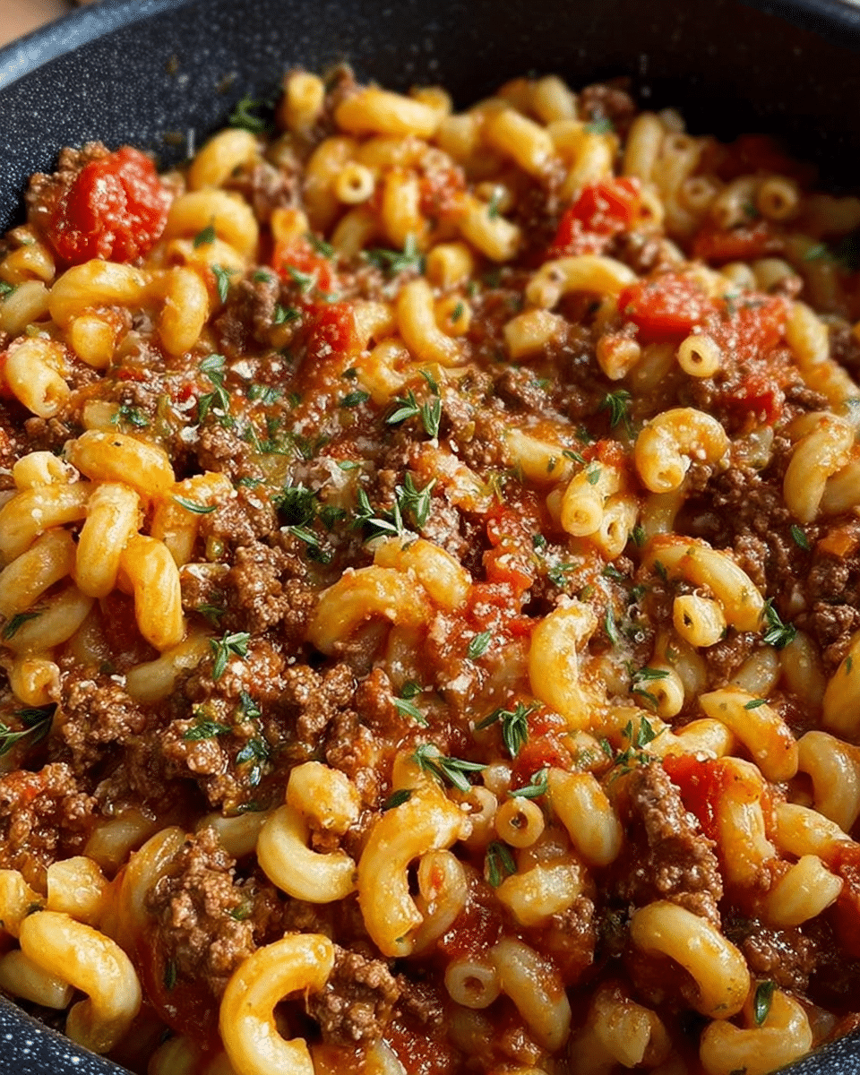 One-Pot Tomato Beef Macaroni Skillet