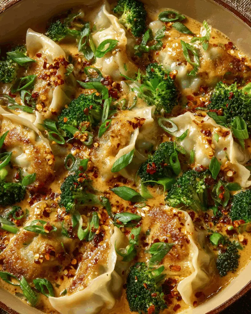 Oven-Baked Dumplings with Peanut Sauce