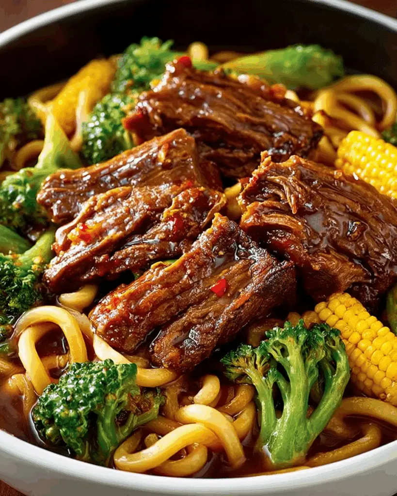 Slow Cooker Asian BBQ Beef Ribs with Udon Noodles