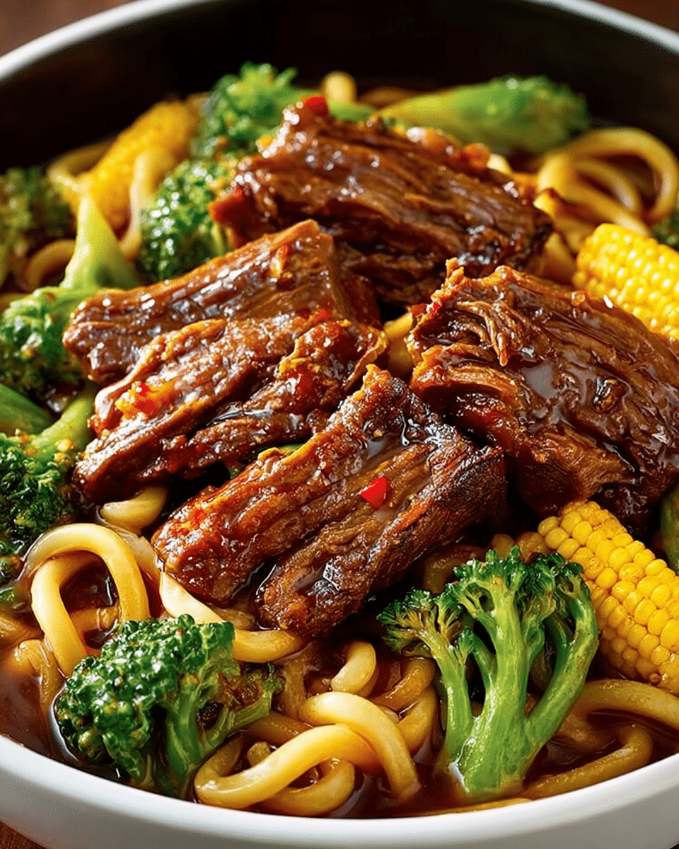 Slow Cooker Asian BBQ Beef Ribs with Udon Noodles
