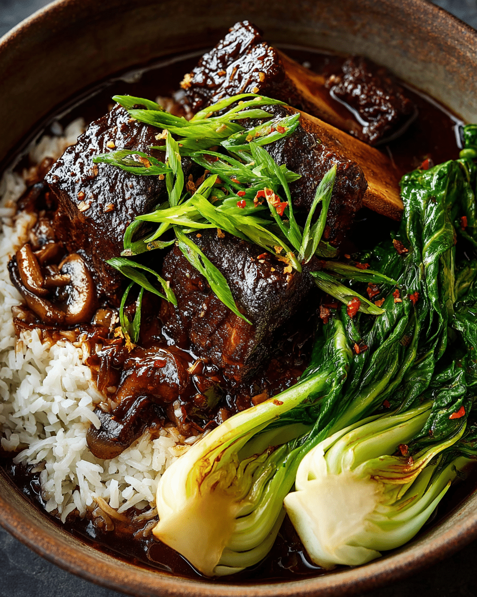 Soy-Braised Beef Short Ribs with Ginger, Garlic, and Mushrooms