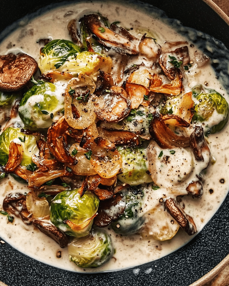 Roasted Brussels Sprouts with Creamy Wild Mushrooms
