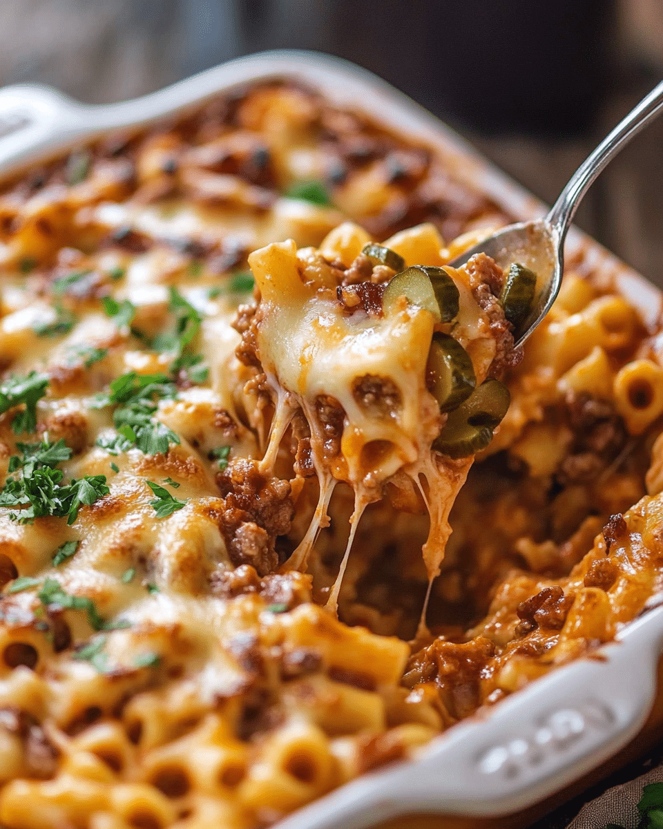 No-Boil Bacon Cheeseburger Pasta Bake with Melty Cheese