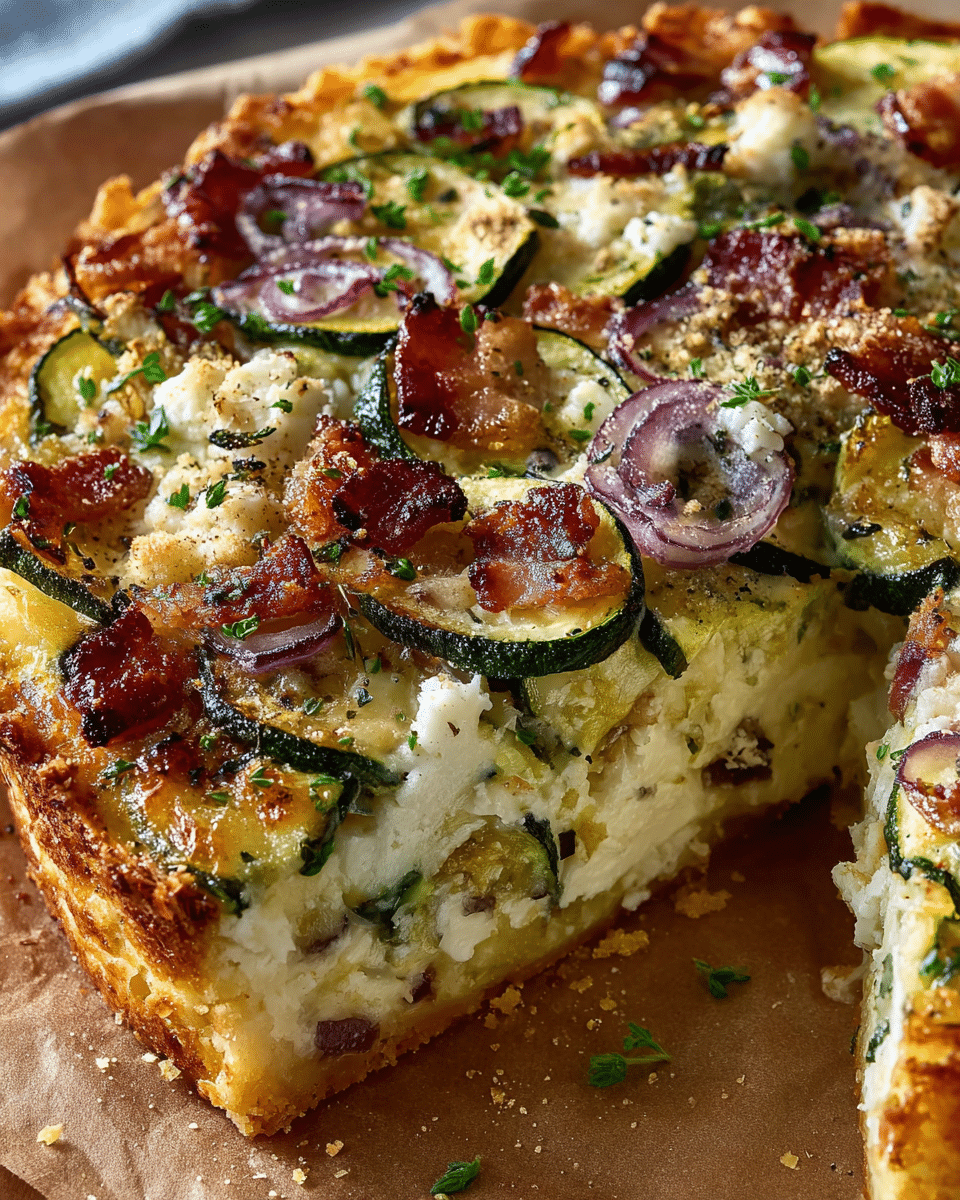 Baked Zucchini & Feta Pie with Crispy Turkey Bacon
