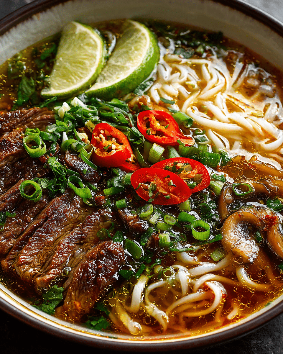 Beef and Lemongrass Noodle Soup with Mushrooms