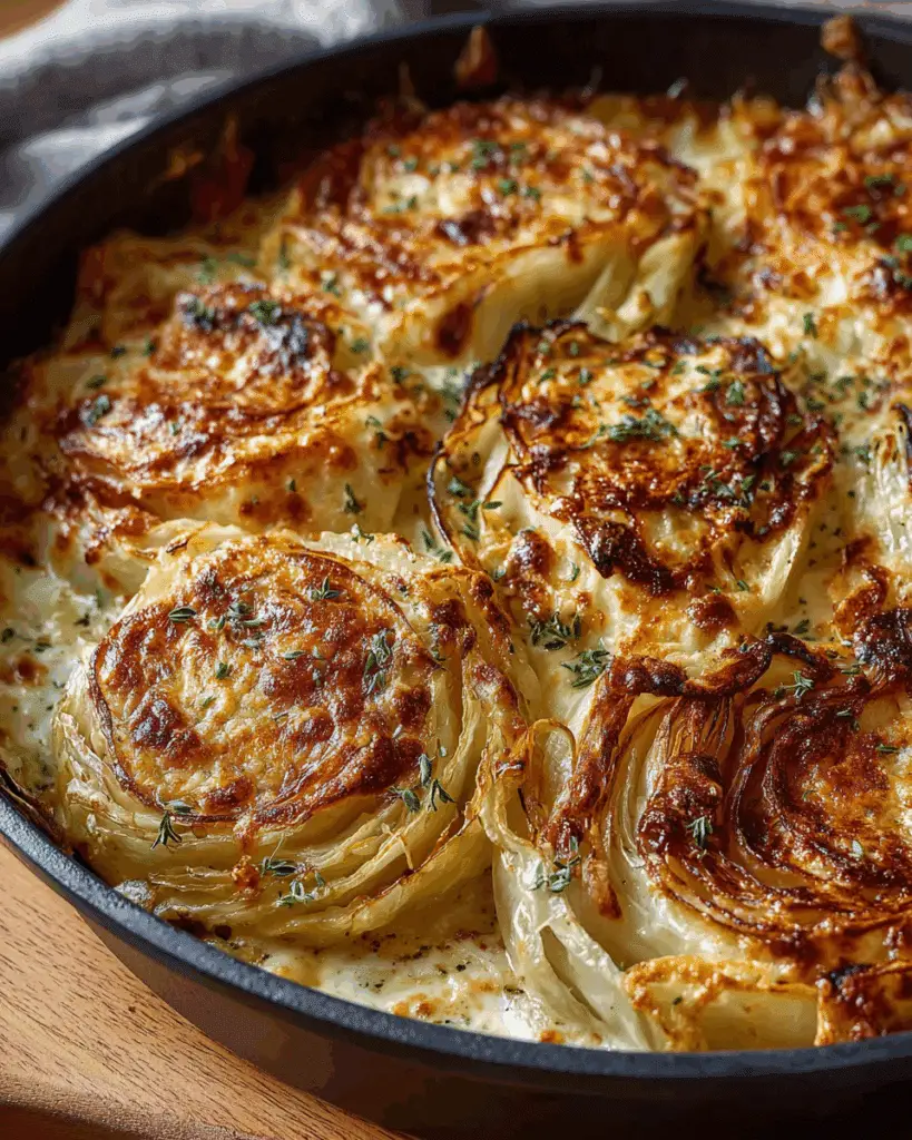Creamy Baked Cabbage Rondelles with Caramelized Onions