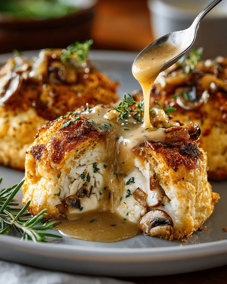 Creamy Chicken and Mushroom Pillows with Savory Gravy