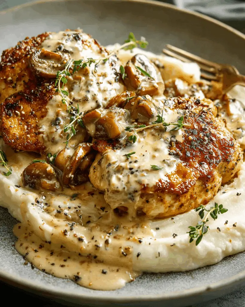 Creamy Mustard Chicken with Mushrooms and Cauliflower Purée