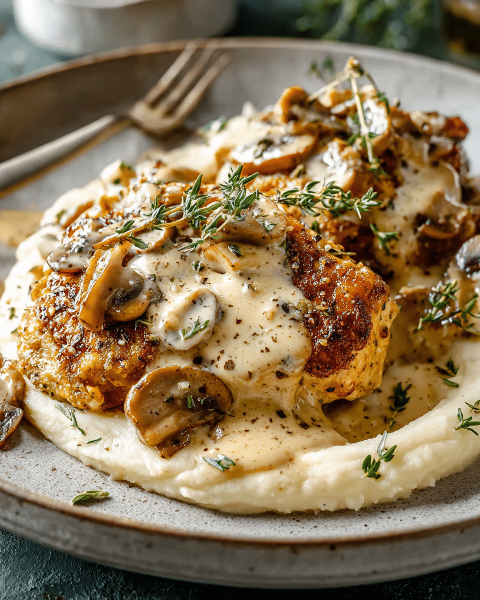 Creamy Mustard Chicken with Mushrooms and Cauliflower Purée