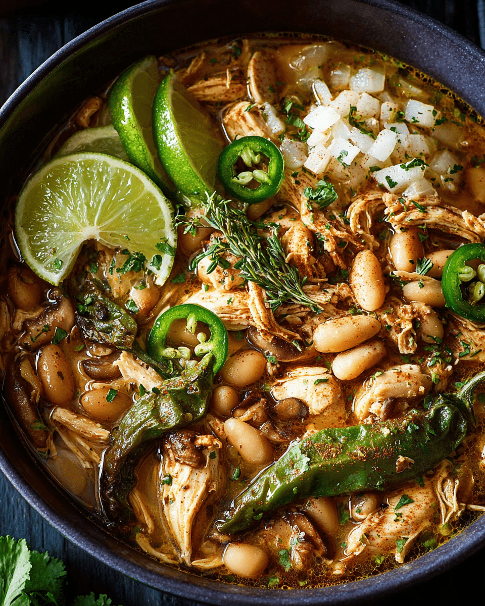 Creamy White Bean Chicken Chili with Mushrooms and Lime