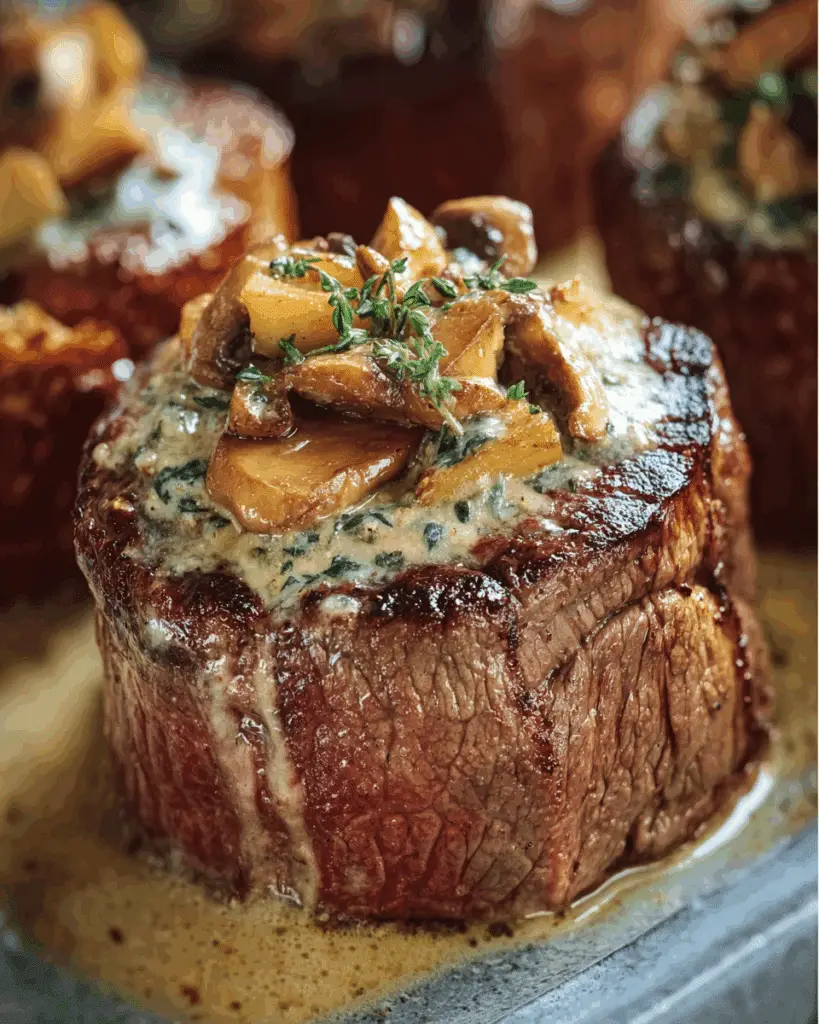 Filet Steaks with Creamy Mushroom and Herb Topping