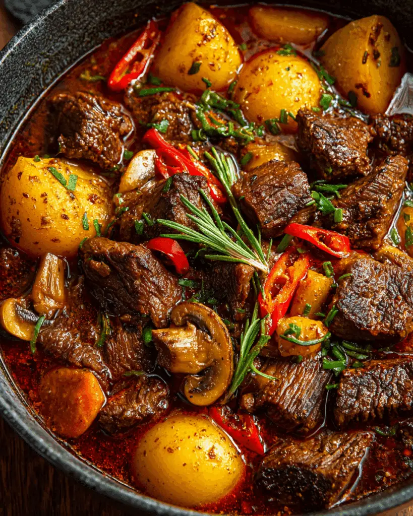 Hearty Coconut Beef Stew with Potatoes and Mushrooms