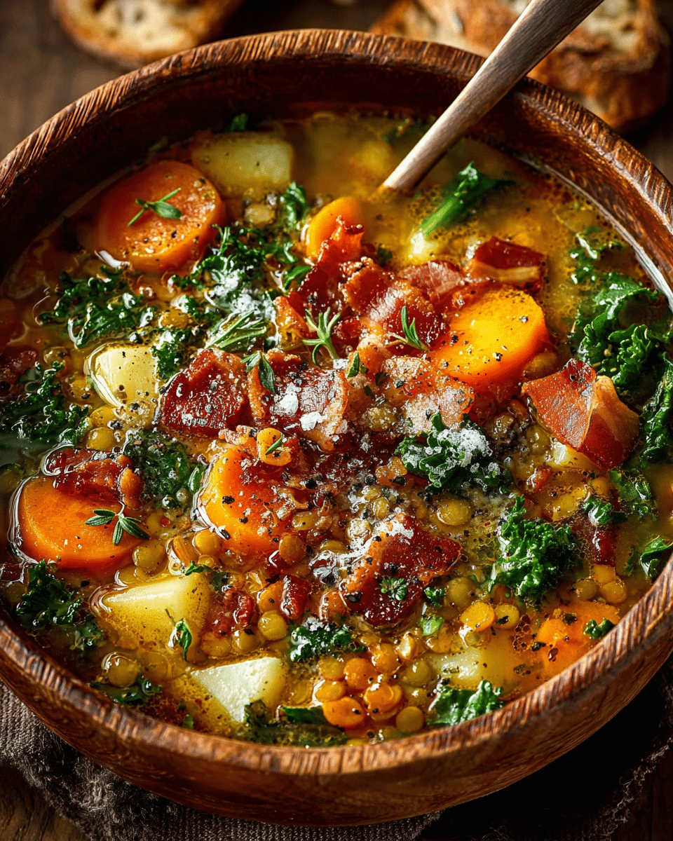 Hearty Lentil and Vegetable Soup with Bacon