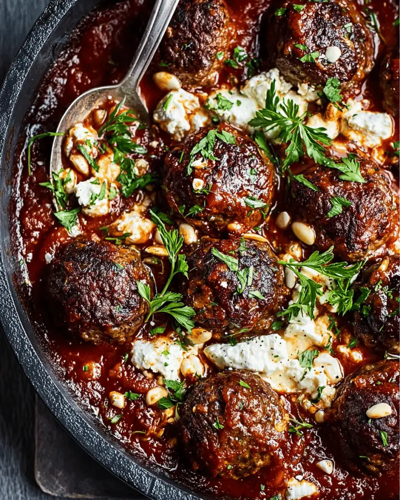 Lamb & Beef Meatballs in Spiced Tomato–Mushroom Sauce