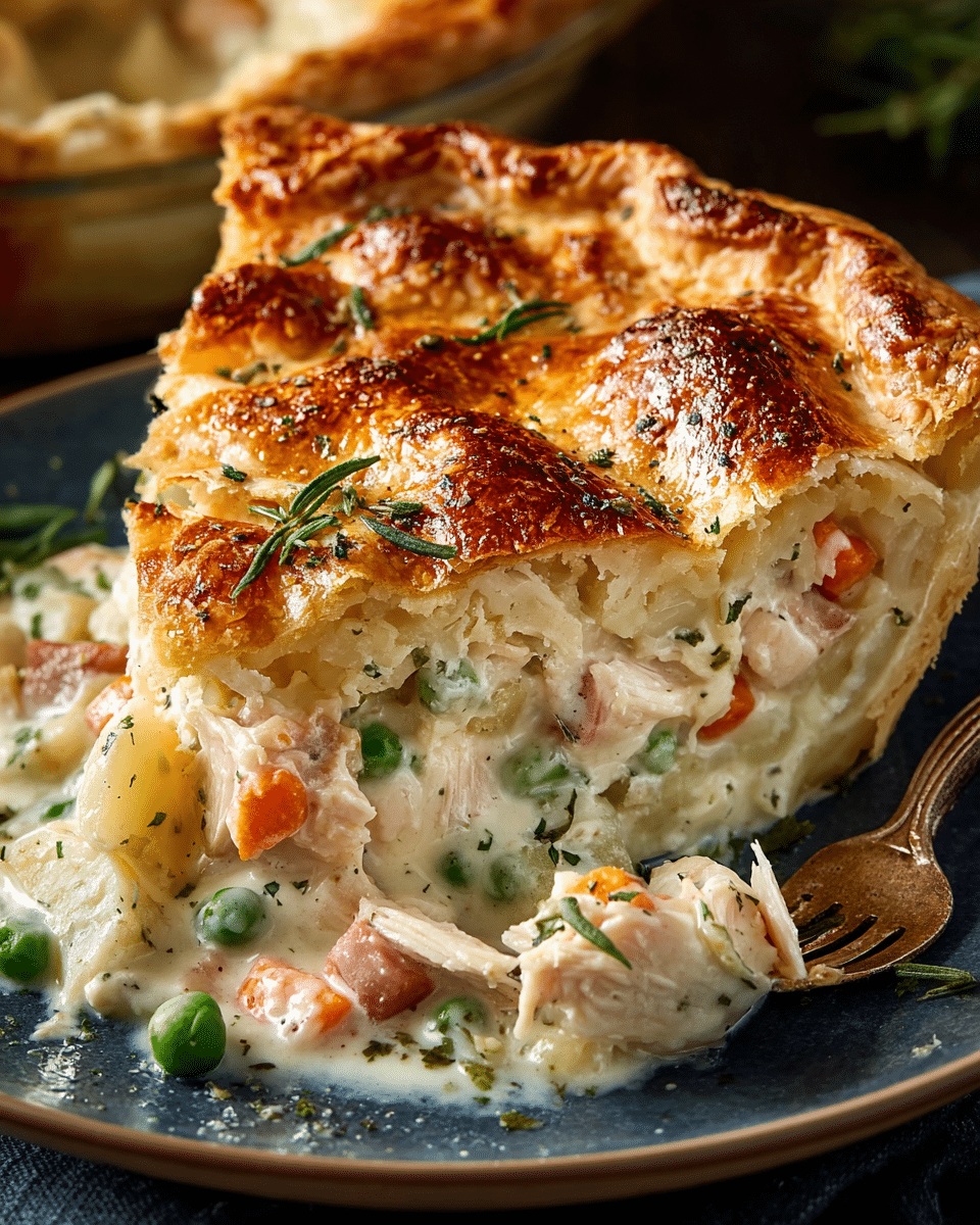 Chicken and Ham Pot Pie with Creamy Vegetable Filling