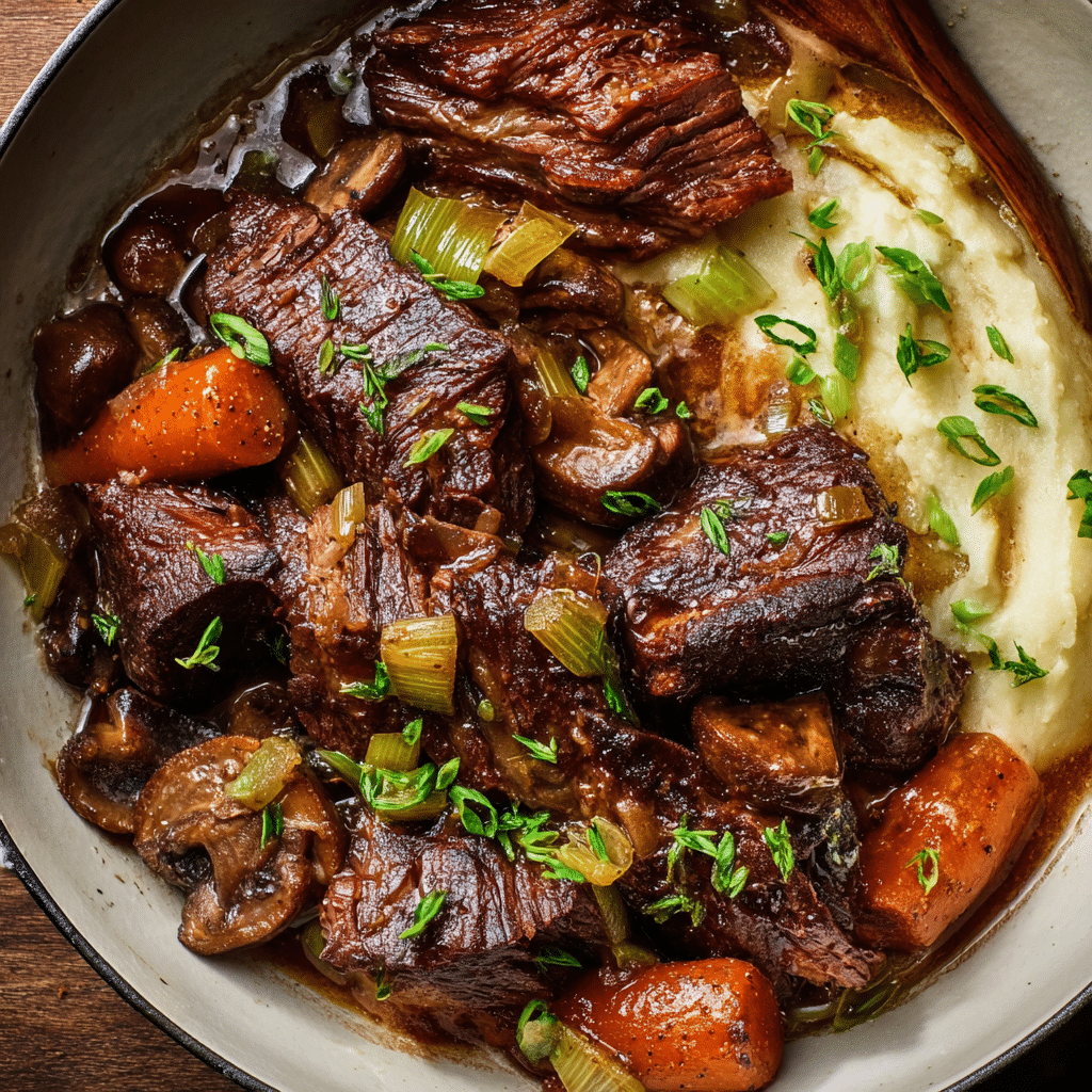 Slow-Braised Beef with Mushrooms Leeks and Carrots