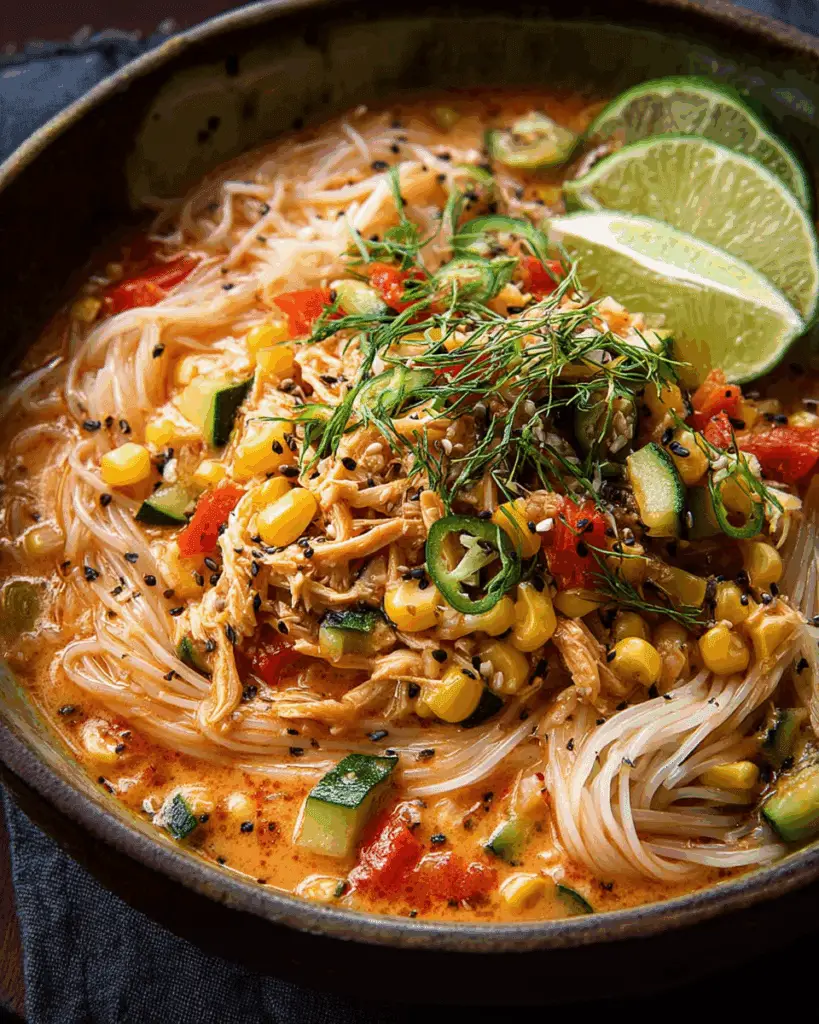 Thai Red Curry Chicken Noodles with Summer Vegetables