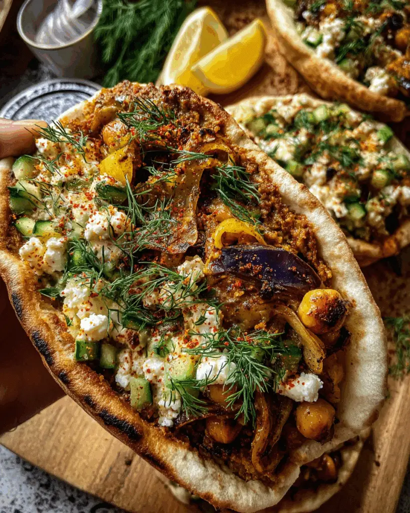 Mediterranean Eggplant Mash Wraps with Chickpea–Feta Salad