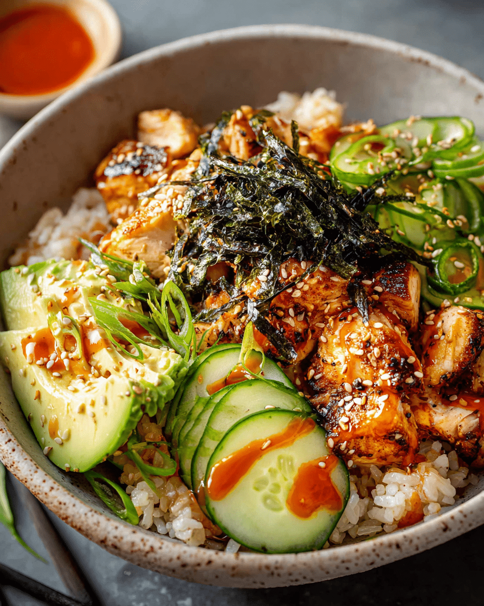 Baked Chicken Rice Bowls with Spicy Sesame Dressing