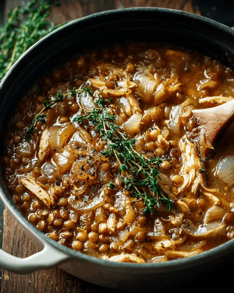 Caramelized Onion Lentil & Shredded Chicken Stew You’ll Love